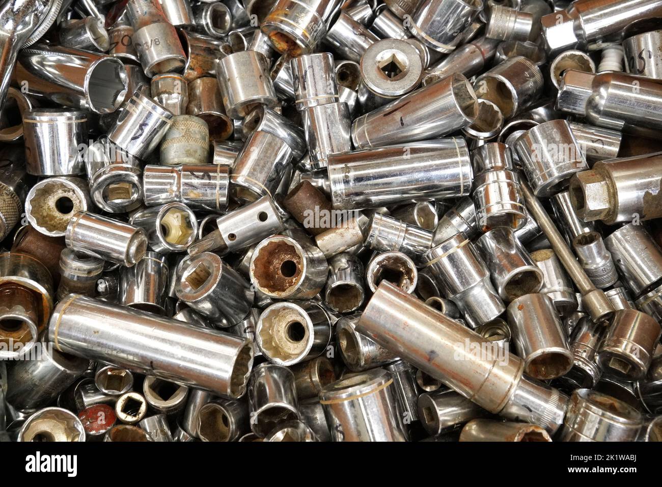 A collection of used socket set tools Stock Photo - Alamy