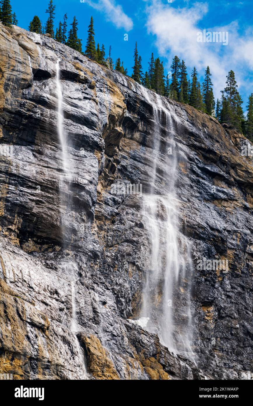 Weeping Wall; waterfalls over rock cliffs; Bow River Valley; Banff National Park; Alberta ...