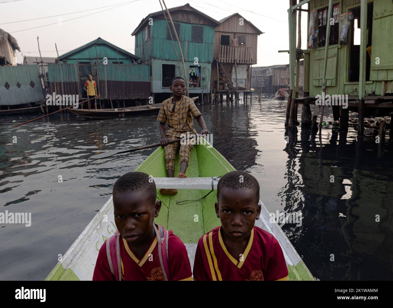 January 20, 2022, Lagos, Nigeria: A school pickup dugout boat 'taxi ...