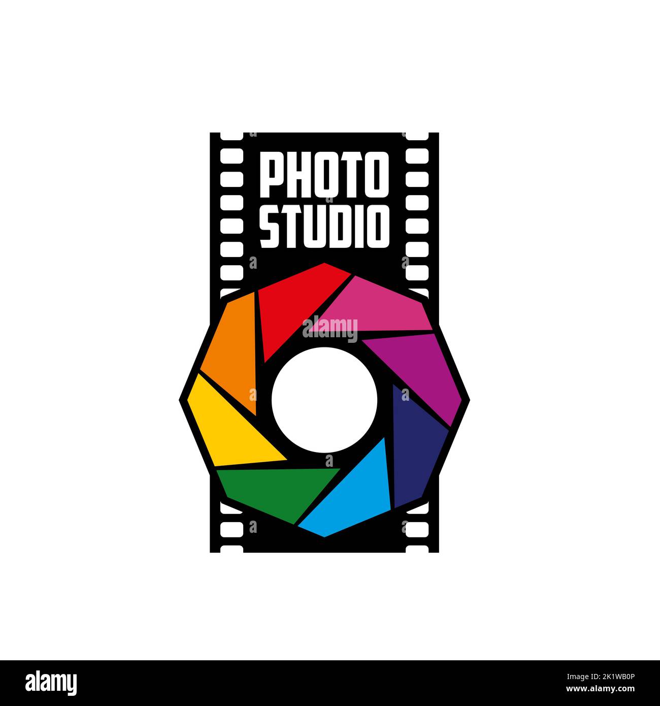 Photo studio icon with camera diaphragm of rainbow colors and black ...