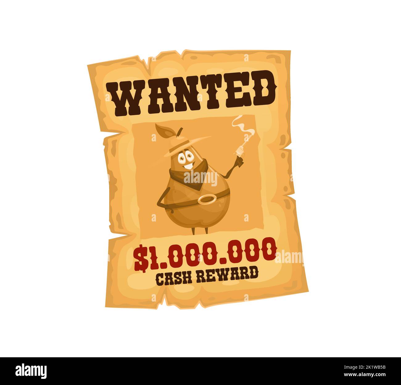 Western wanted poster with pear bandit character. Wild West dead or ...