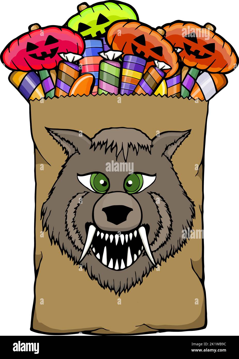 bag full of halloween candy with werewolf face Stock Vector Image & Art ...