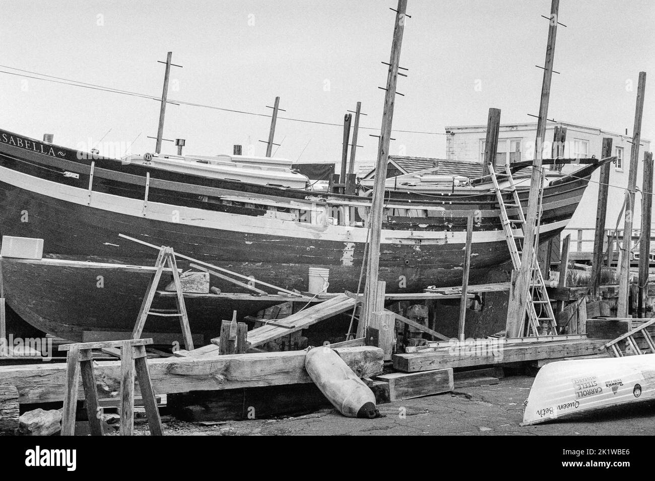 The Isabella a vintage wooden ship in drydock in Gloucester Harbor ...