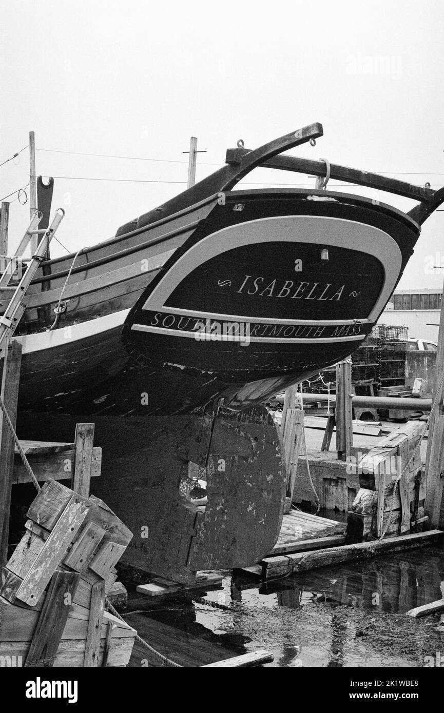 The Isabella a vintage wooden ship in drydock in Gloucester Harbor ...
