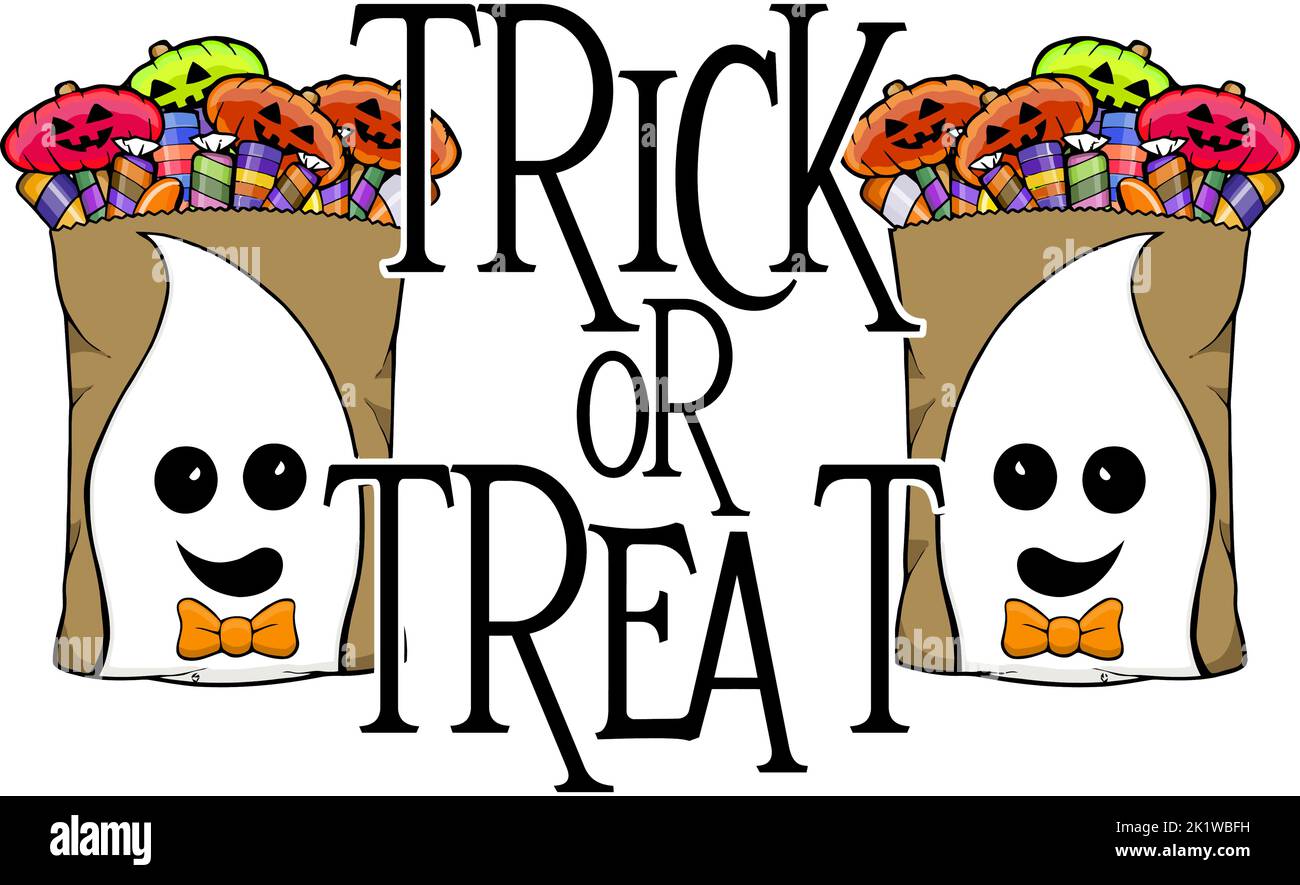 trick or treat with ghosts on sacks full of candy Stock Vector Image ...