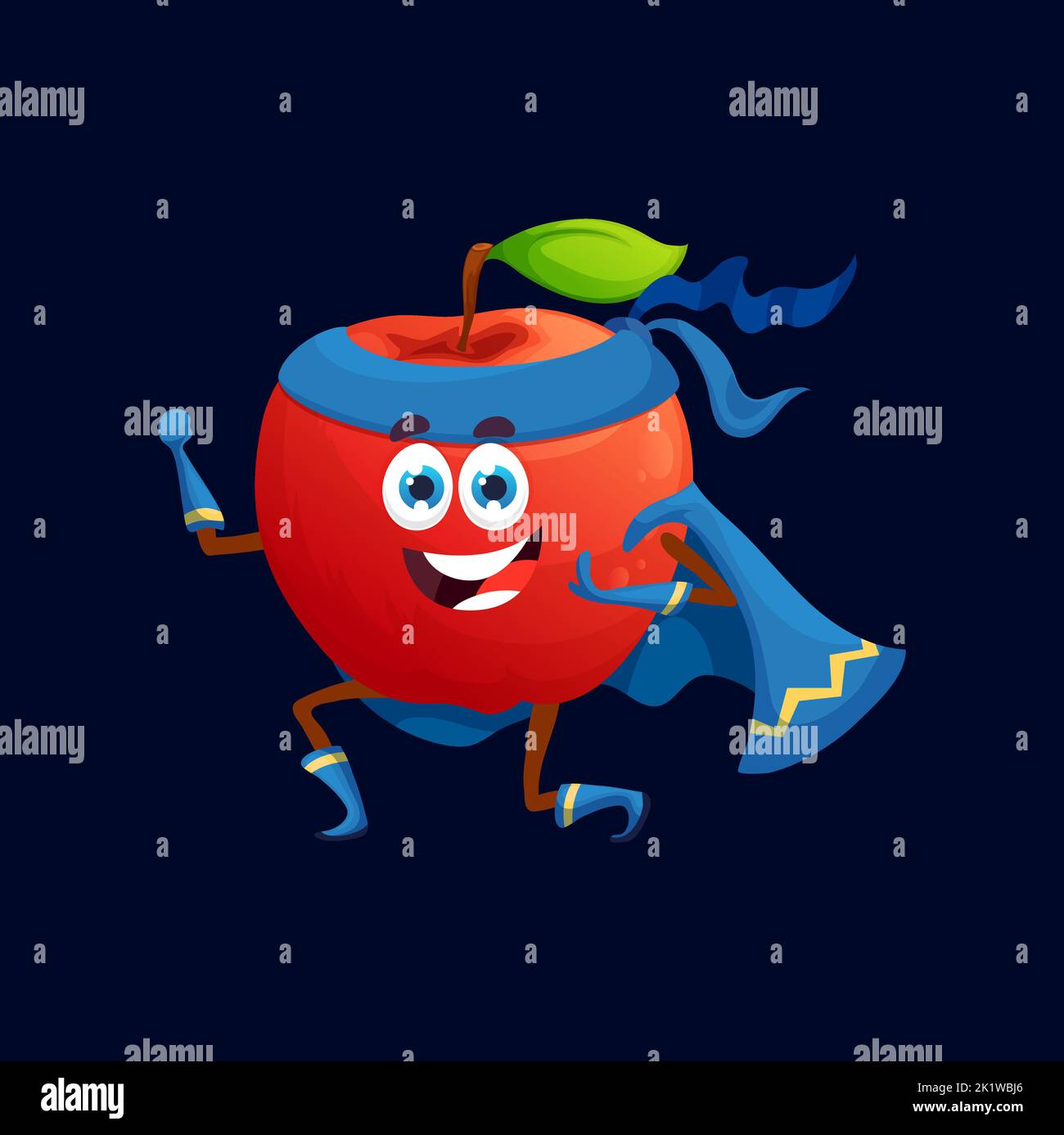 Cartoon ripe red superhero character. Vector funny fruit super hero in ...