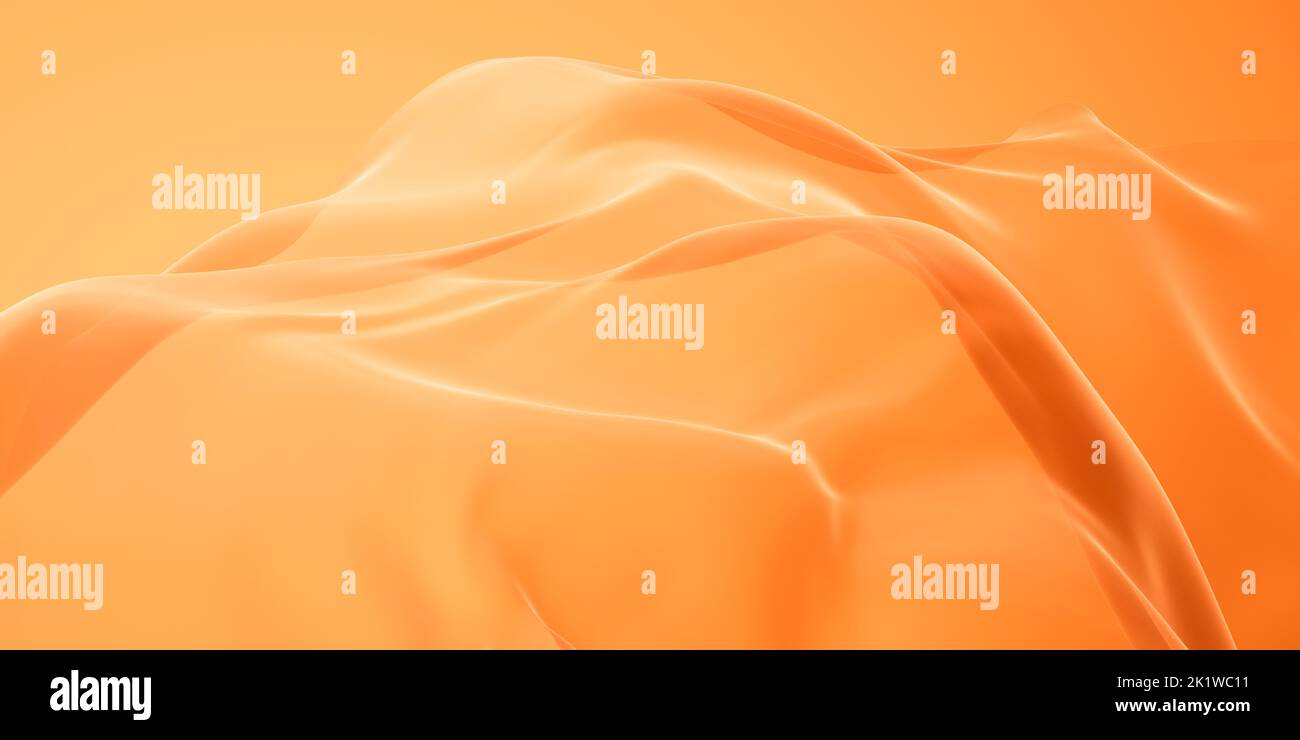 Flowing orange cloth background, 3d rendering. Computer digital drawing ...