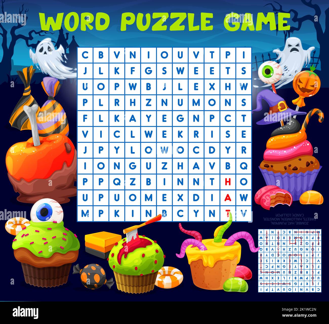 Halloween search puzzle game worksheet. Sweets, desserts and cakes ...