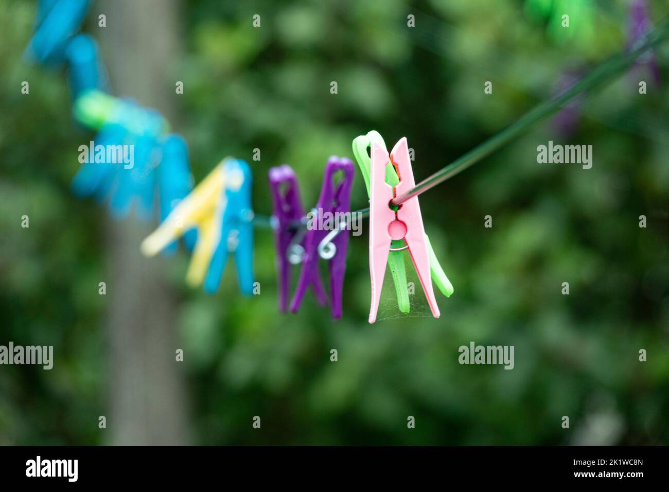 Pegs on clothesline Stock Photo - Alamy