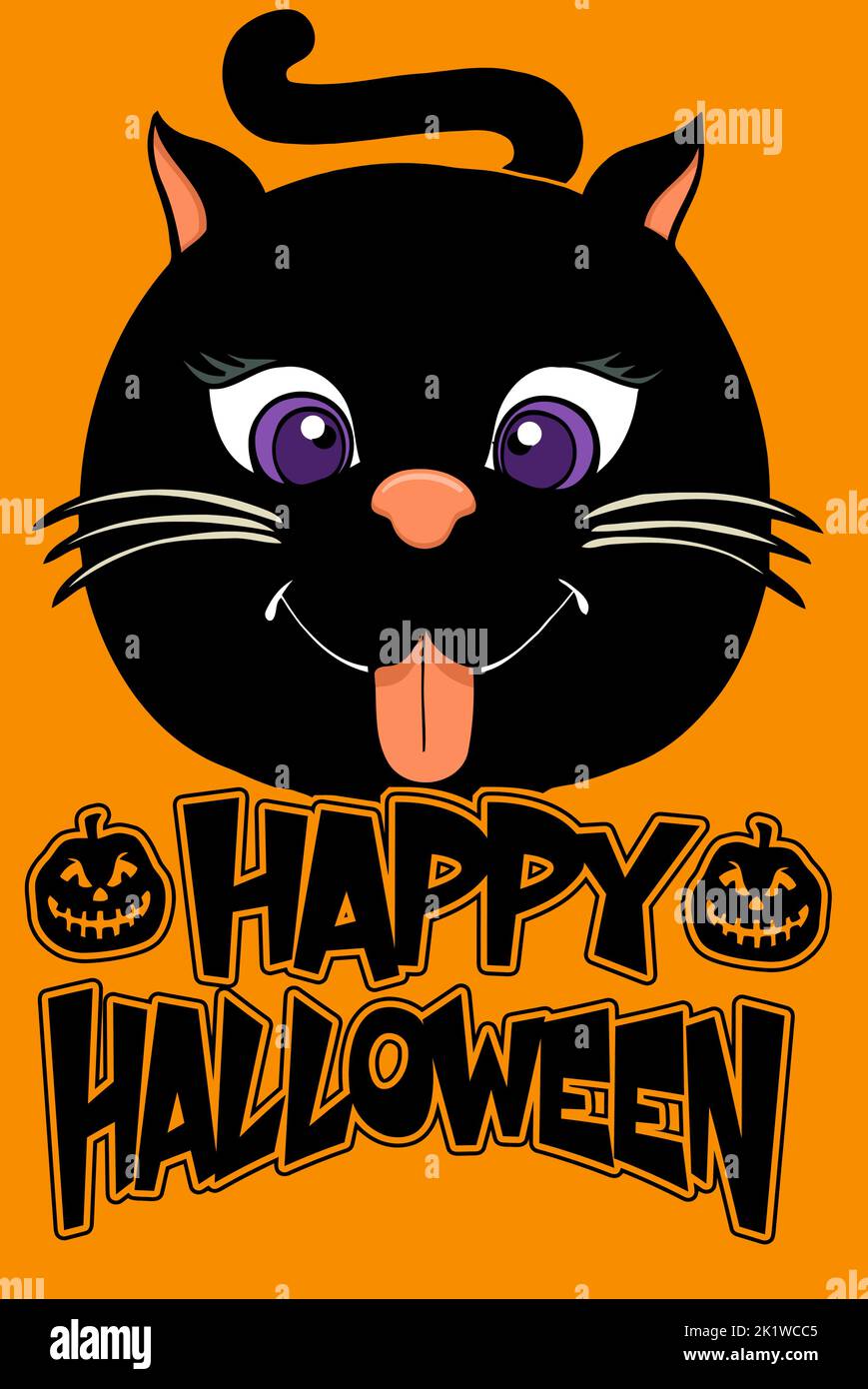 happy halloween with cute black cat Stock Vector Image & Art - Alamy