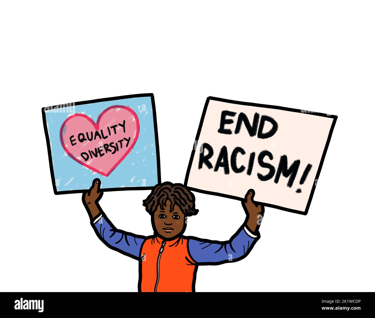 A young male black African American person holding protest signboard ...