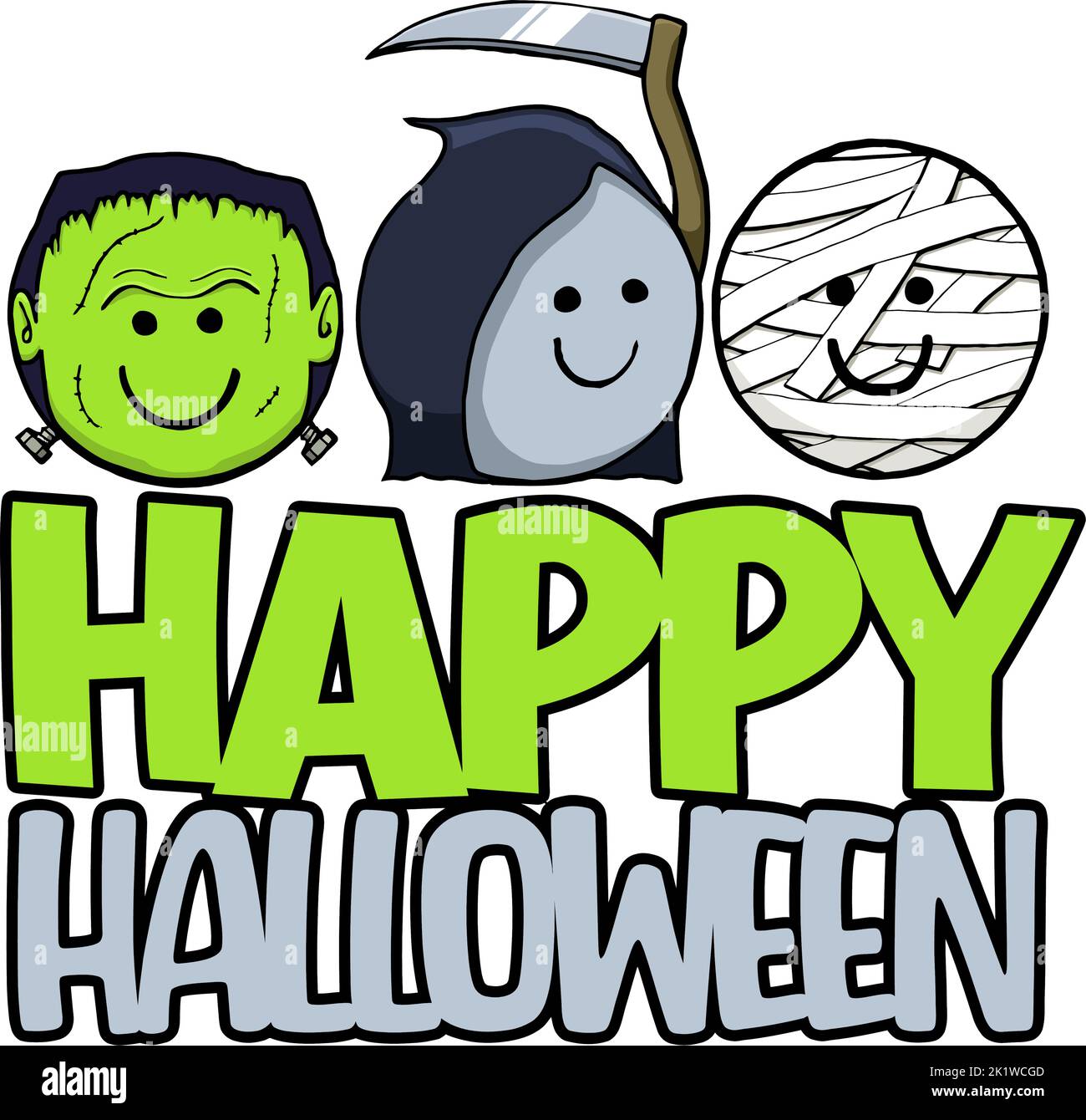 happy halloween with smiley face monsters Stock Vector Image & Art - Alamy