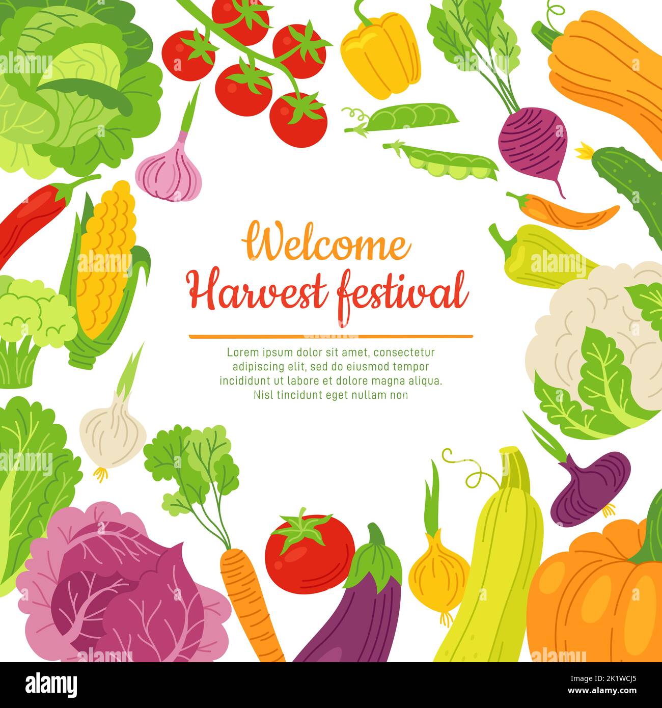 Harvest Festival welcome banner cartoon vegetables. Farming ...