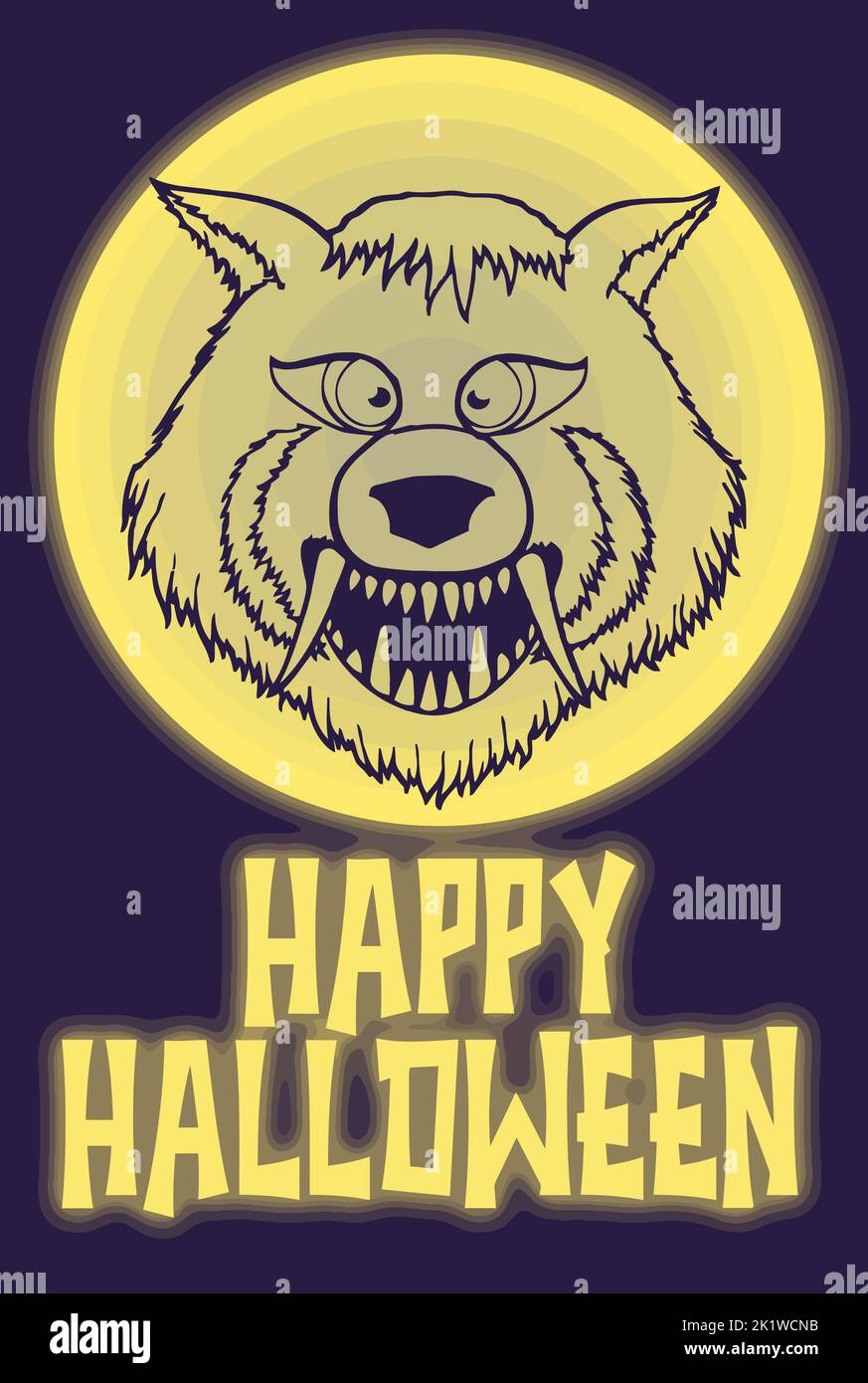 happy halloween with werewolf face in front of moo Stock Vector Image ...