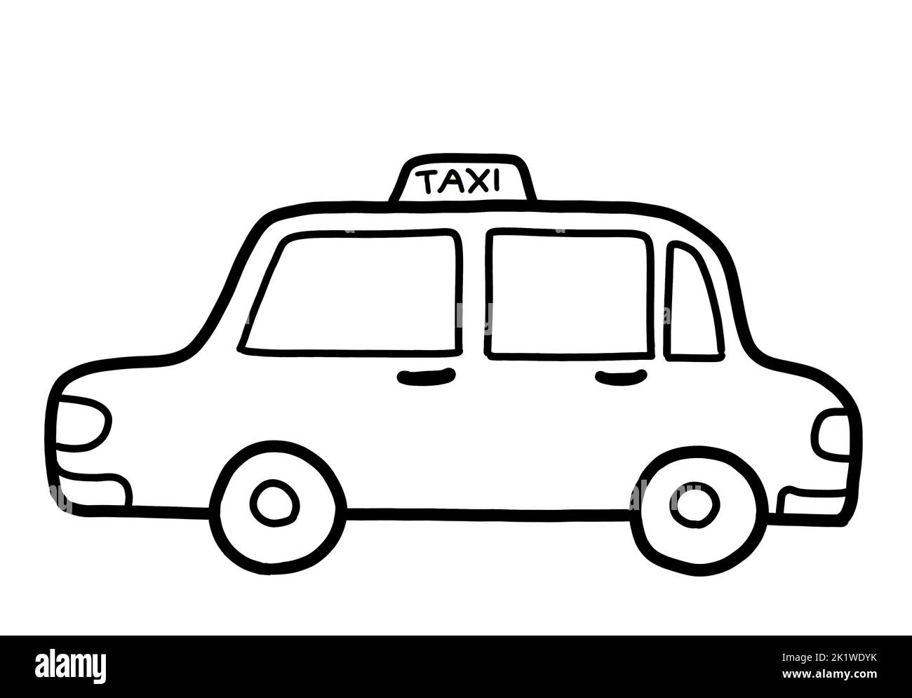 A taxi car service. Illustration black and white outline drawing Stock ...
