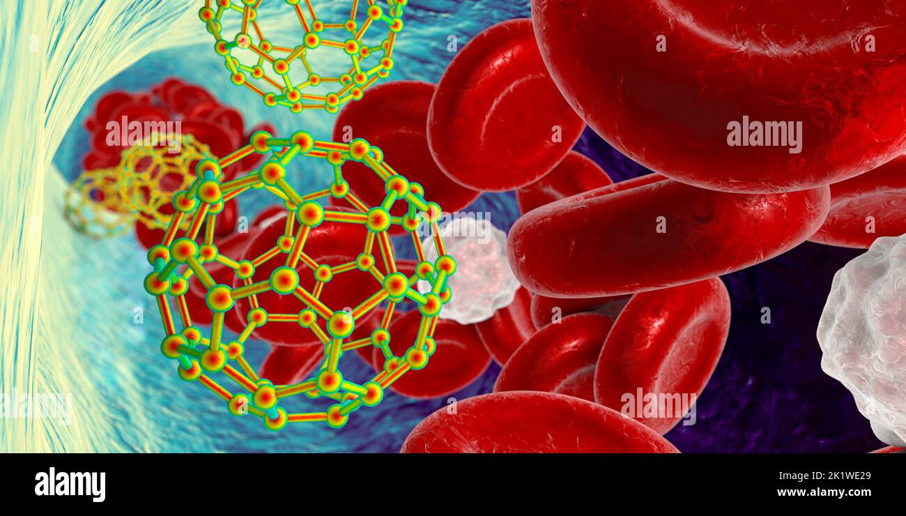 Fullerene nanoparticles in blood, illustration Stock Photo - Alamy