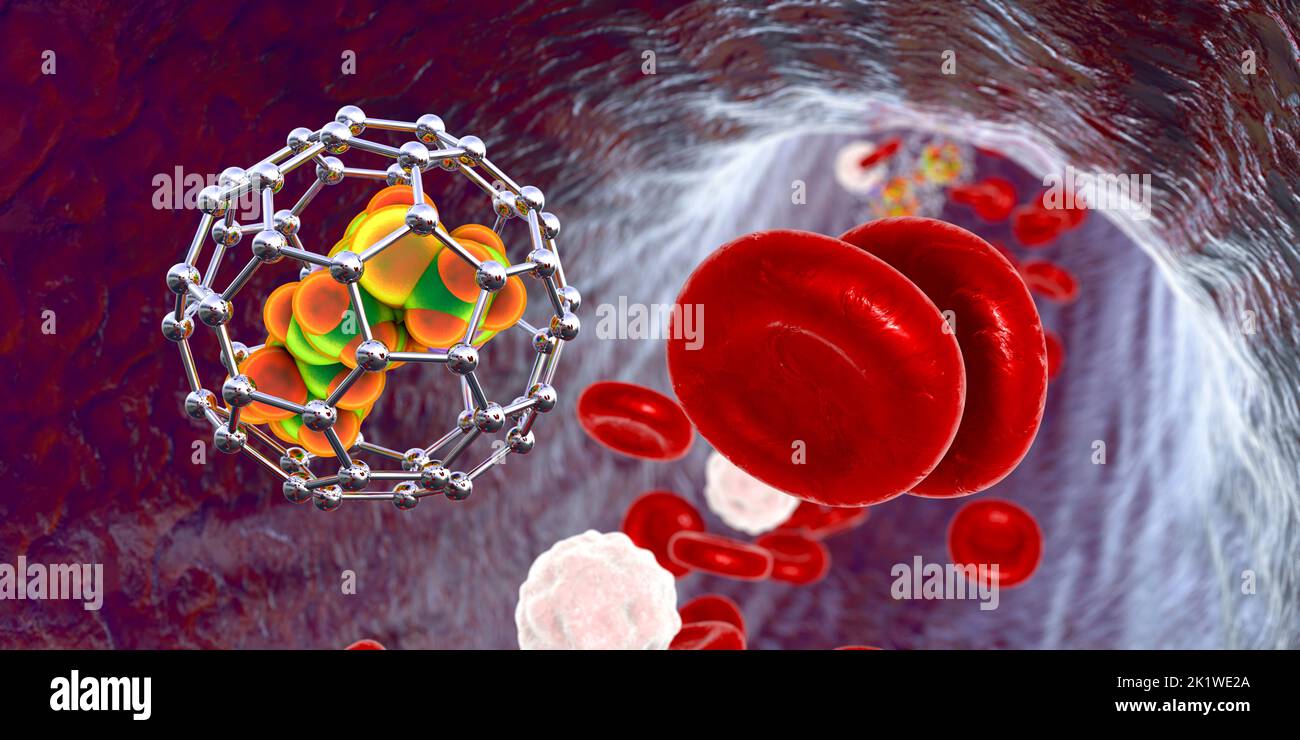 Fullerene nanoparticles in blood, illustration Stock Photo - Alamy