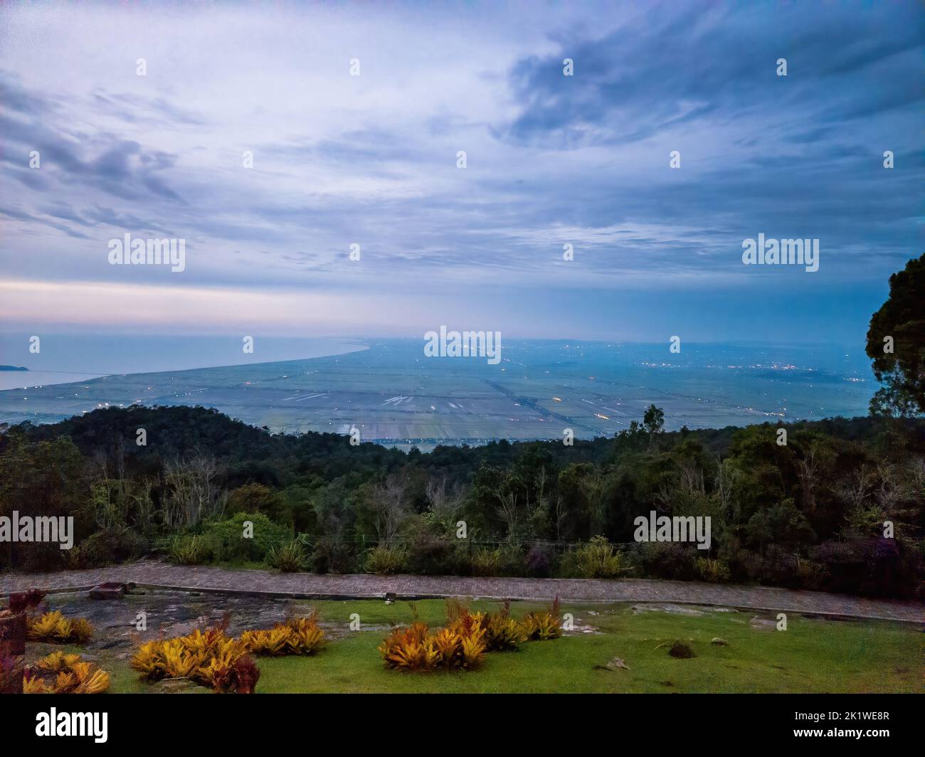 Garden on the top of Gunung Jerai during sunset overlooking the Sungai ...