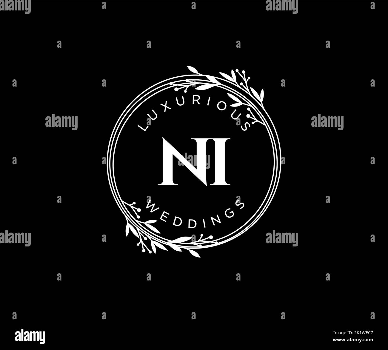 NI Initials letter Wedding monogram logos template, hand drawn modern ...