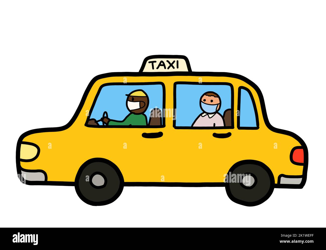 A taxi car with an African American ethnicity driver and a passenger ...