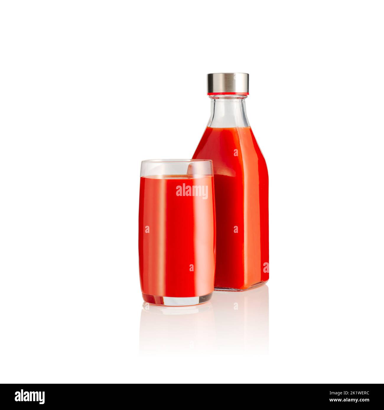 tomato juice in glass and bottle isolated on white Stock Photo - Alamy