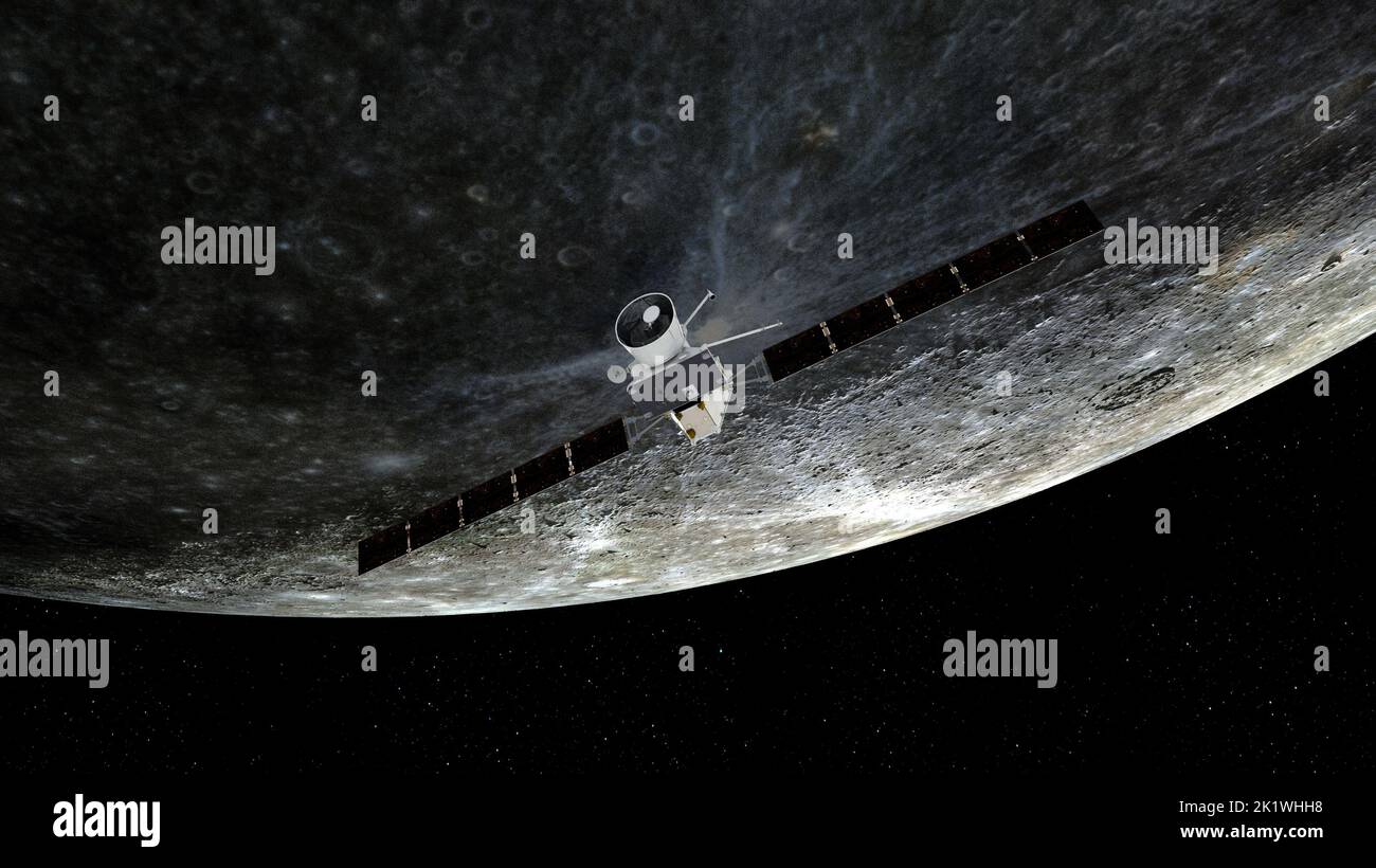 BepiColombo Mercury flyby, illustration Stock Photo - Alamy