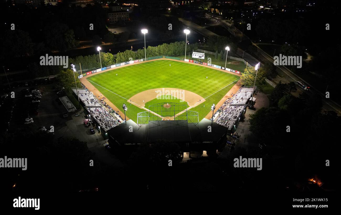 Sept 20 2022, Labatt park at night Aerial in London Ontario Canada ...