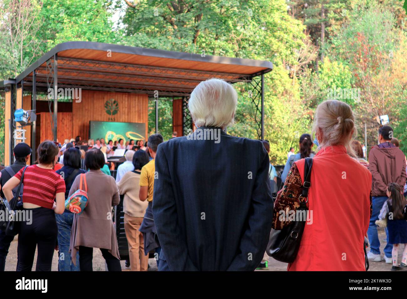 elderly people watch a concert in the park. a holiday in the city ...