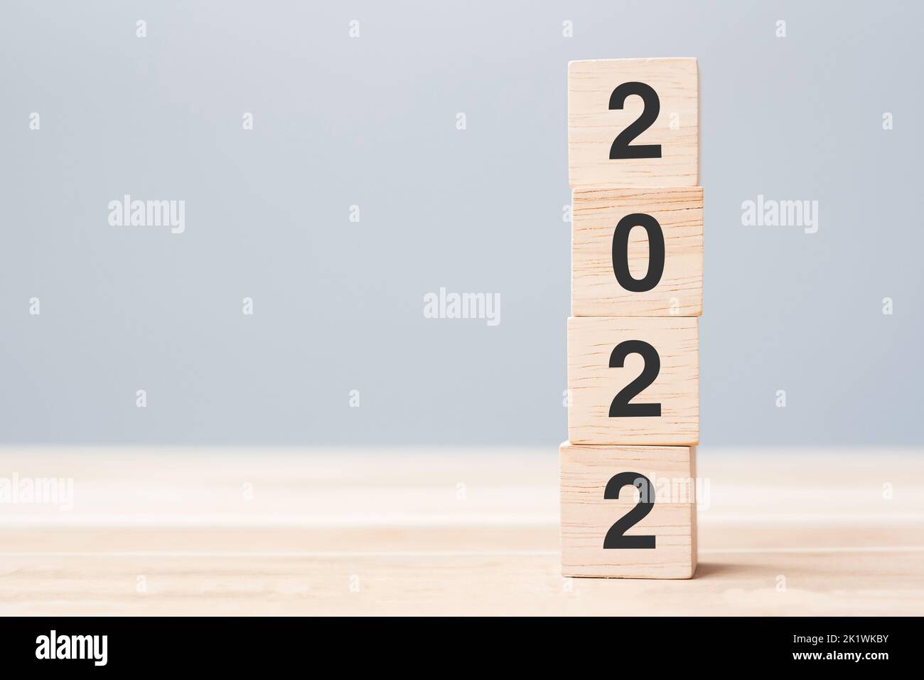 2022 wooden cube blocks on table background. Resolution, plan, review ...