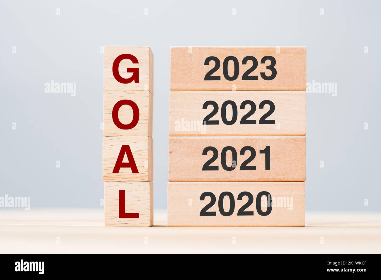 GOAL text with 2023, 2022, 2021 and 2020 wooden building blocks on ...