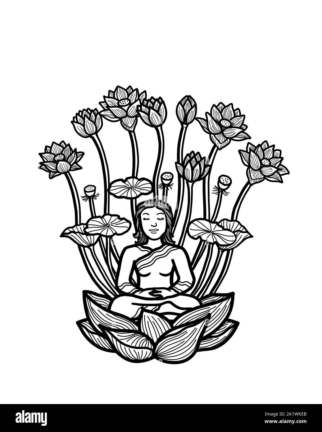 A young adult woman sitting in lotus pose meditating. Buddhist ...