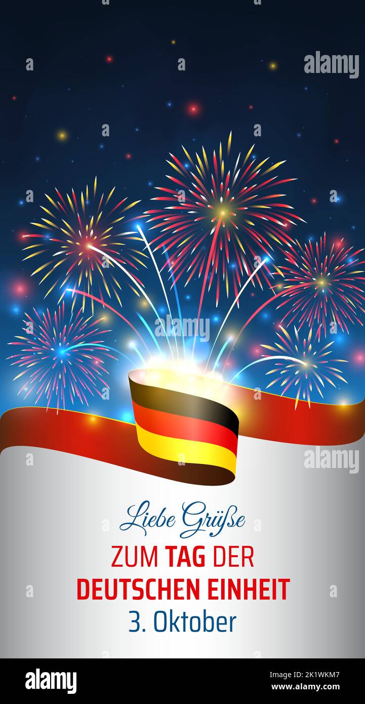 October 3, german unity day, vector template. Flag, colorful fireworks ...