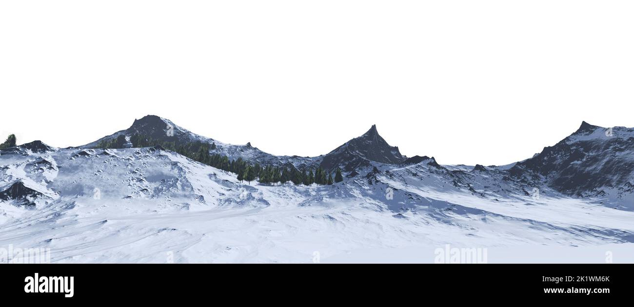 3D illustration snowy mountains Isolate on white background Stock Photo ...