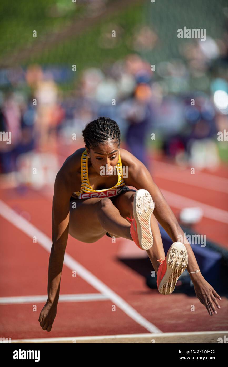 Mikaelle Assani participating in the long jump of the European ...