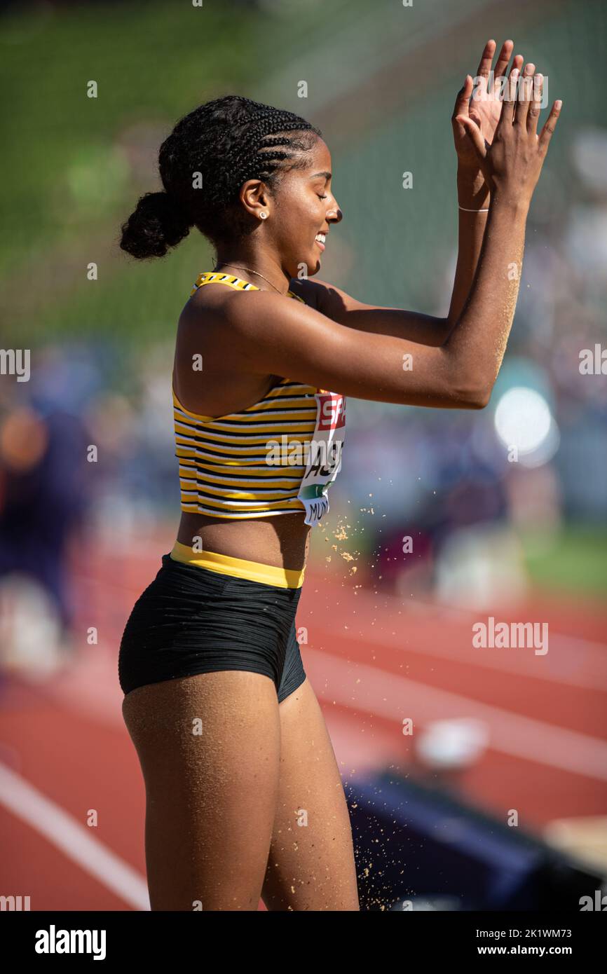 Mikaelle Assani participating in the long jump of the European ...