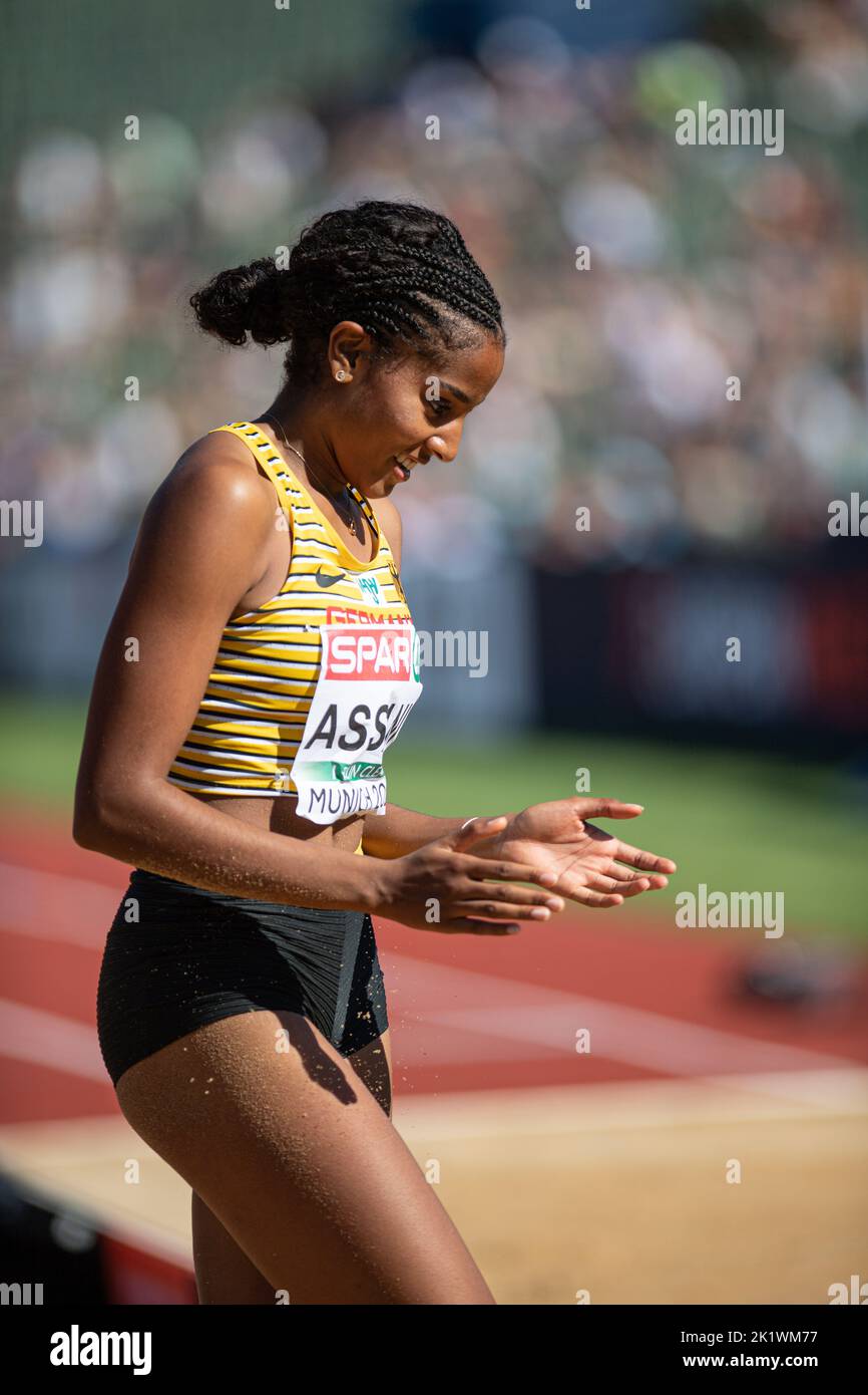 Mikaelle Assani participating in the long jump of the European ...