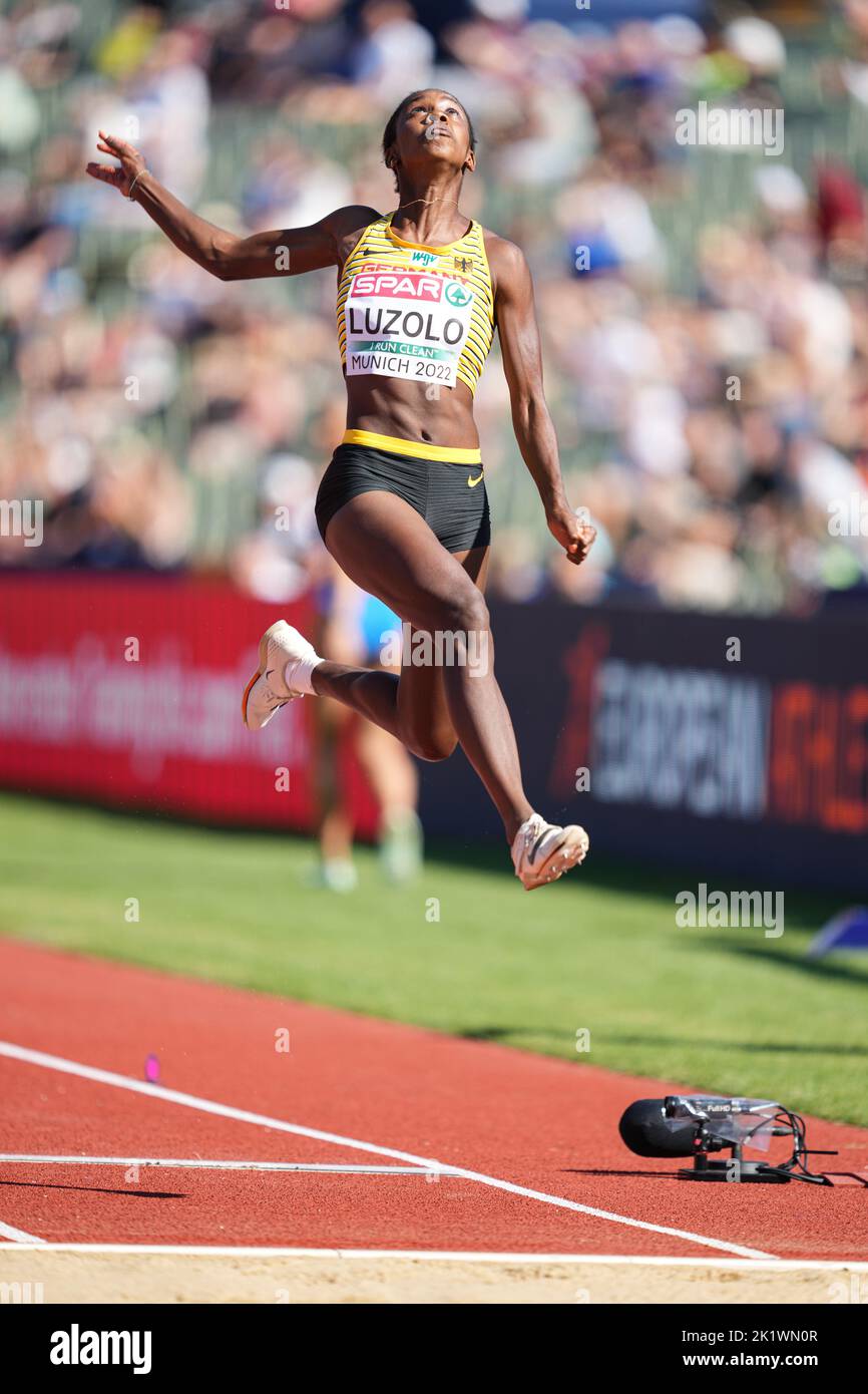 Maryse Luzolo participating in the long jump of the European Athletics ...