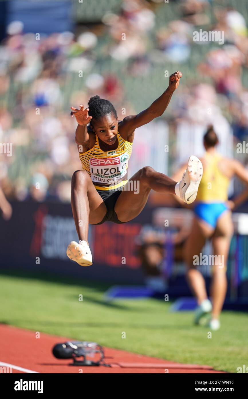 Maryse Luzolo participating in the long jump of the European Athletics ...