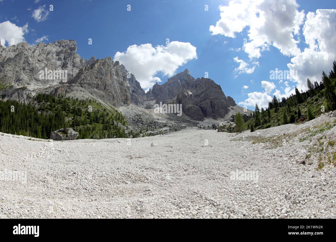 mountain scree with rocks on the dry river bed in summer Stock Photo ...