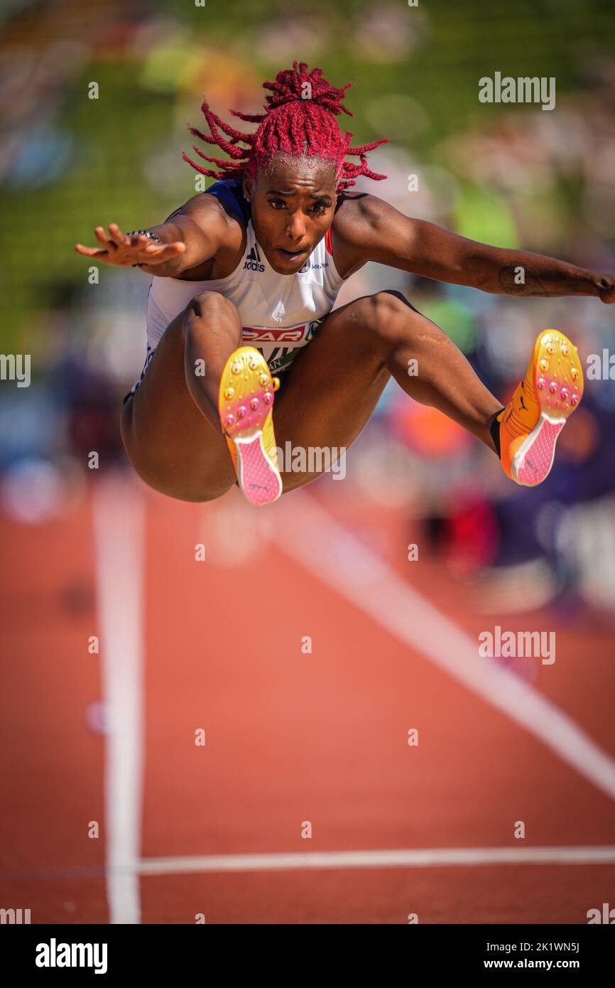 Yanis David participating in the long jump of the European Athletics ...
