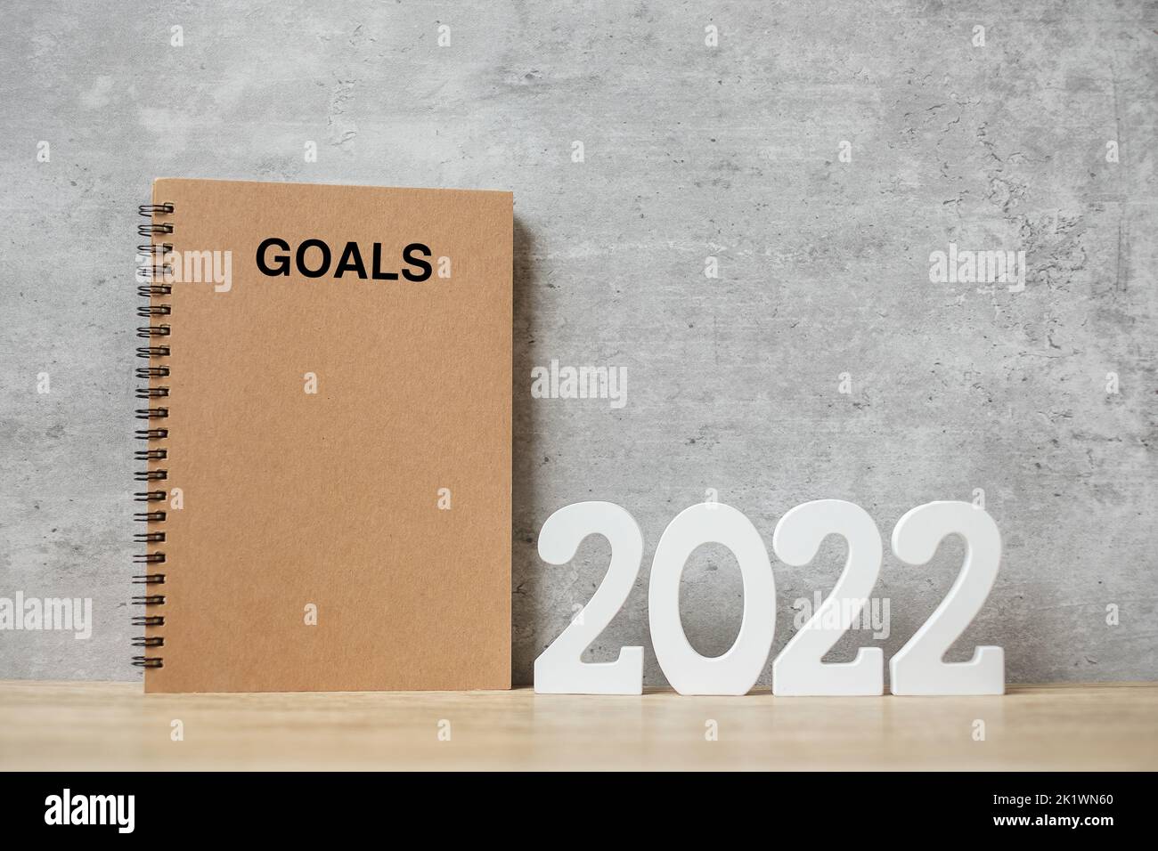 2022 Happy New Year with Goals notebook and wooden number. countdown ...