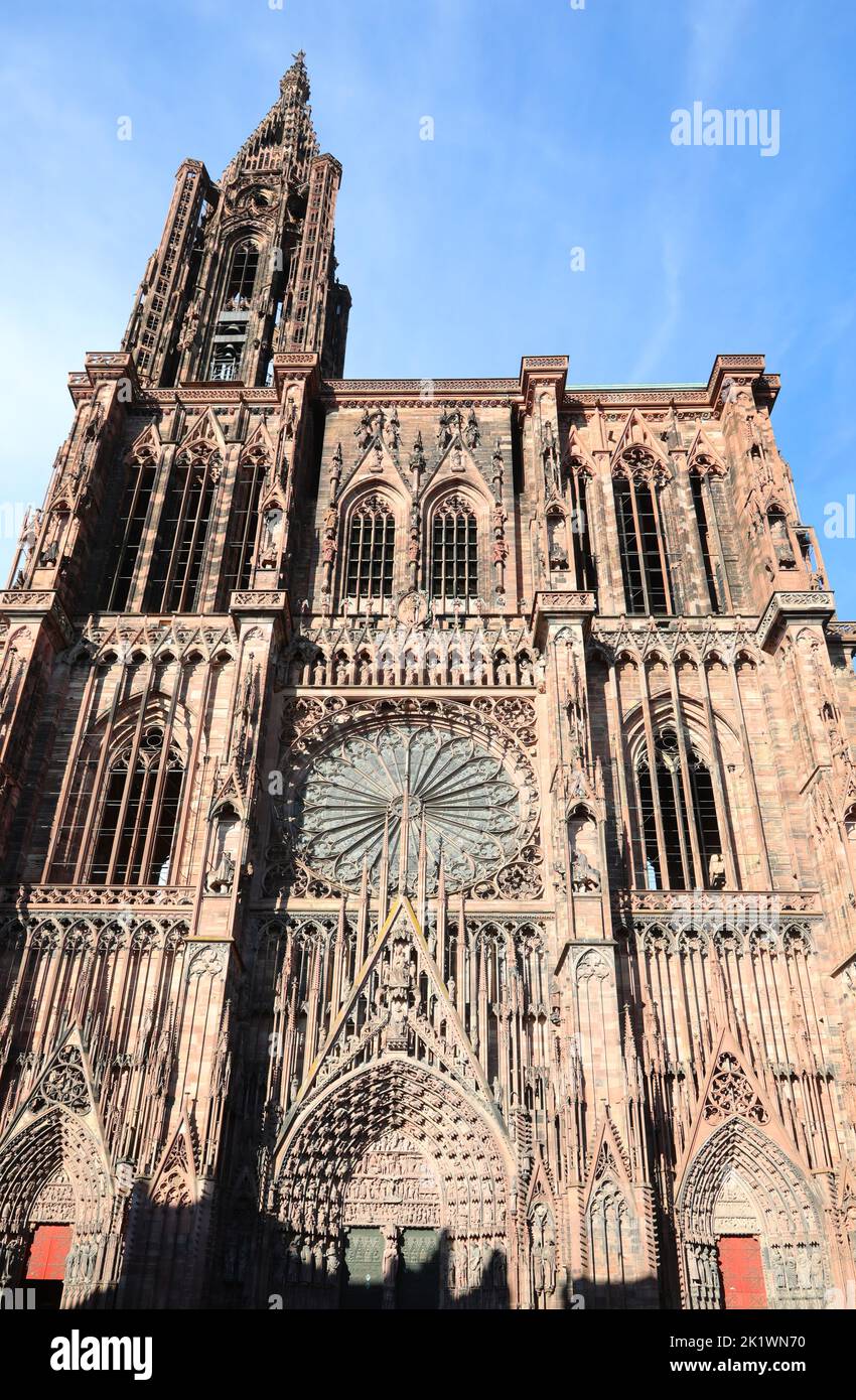 facade of detail of Cathedral called Notre-Dame de Strasbourg in France ...