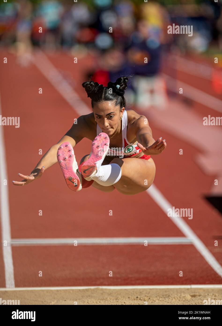 Claire Azzopardi participating in the long jump of the European ...
