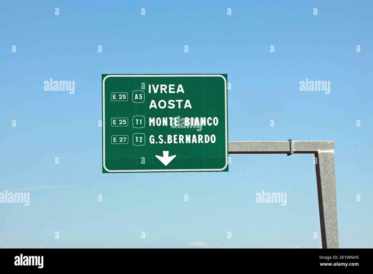 big green highway sign with Italy location names in Italy Stock Photo ...