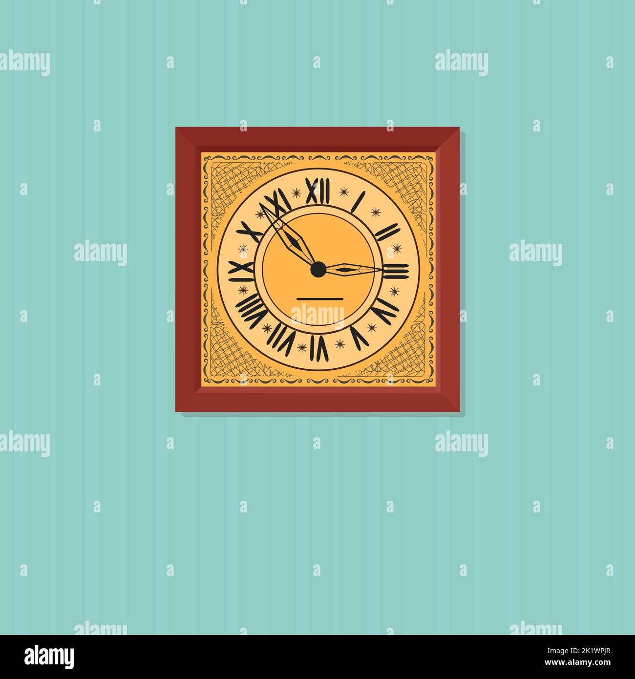 Vintage clock on wall with wallpaper. Home interior concept Stock ...