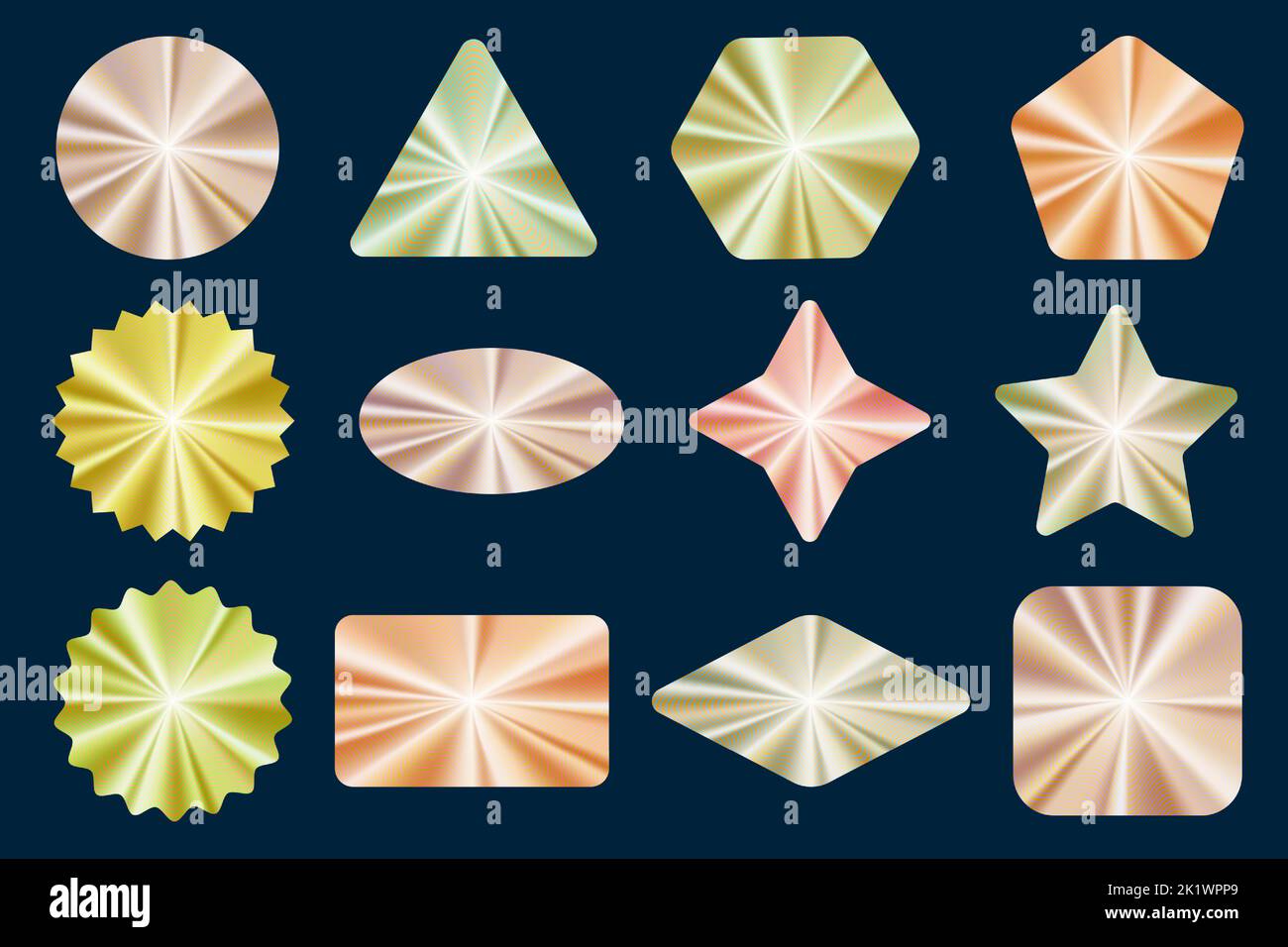 Holographic stickers set. Golden label gradient stamps. Metal texture ...
