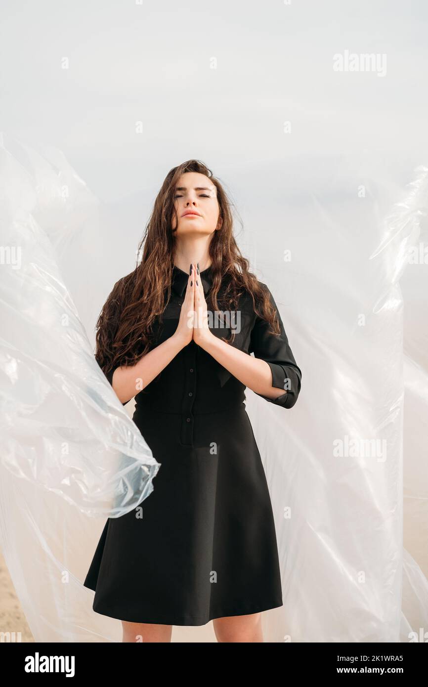 Female faith. God blessing. Hope forgiveness. Portrait of praying ...