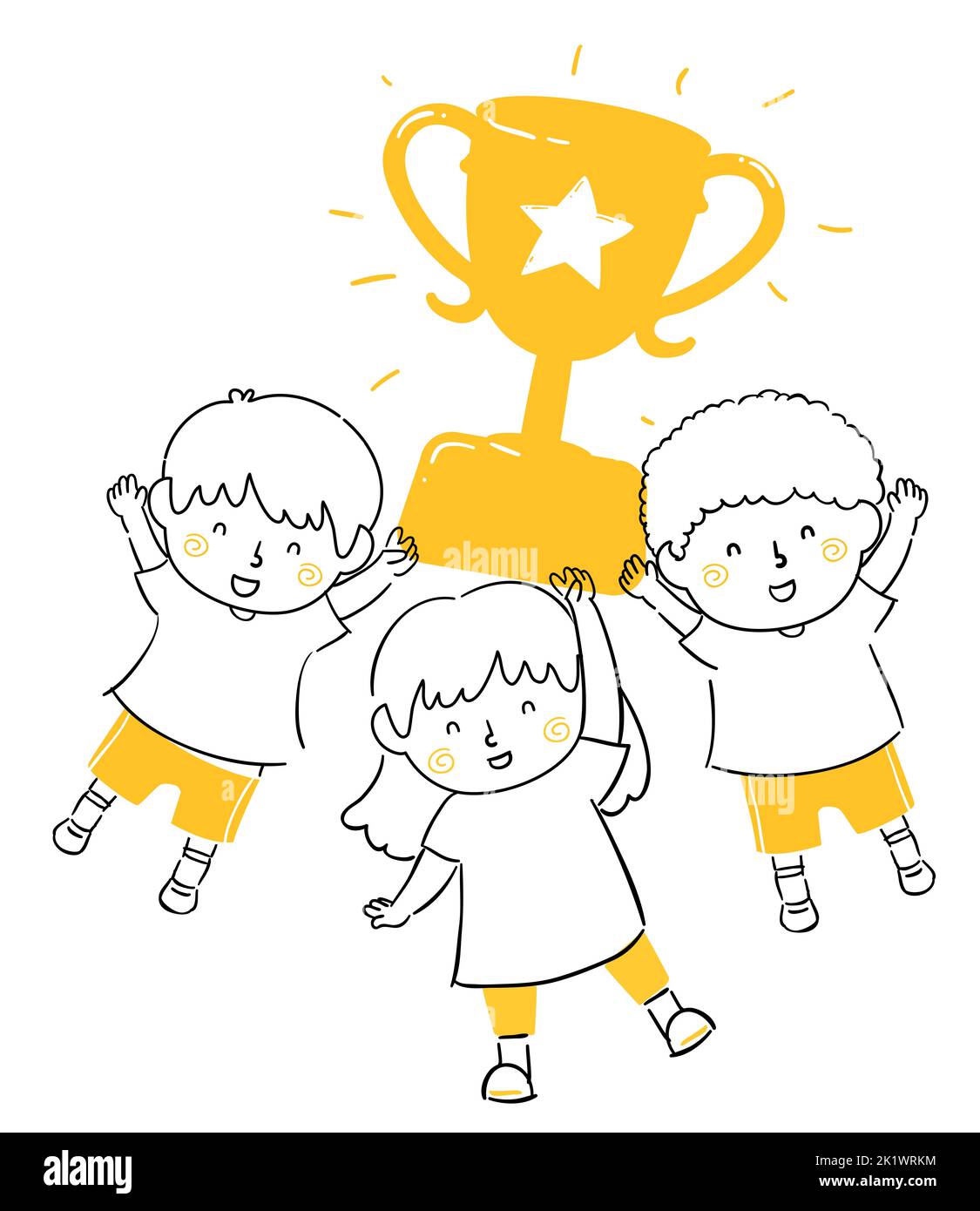 Doodle Illustration of Kids Winning a Competition and Holding a Gold ...