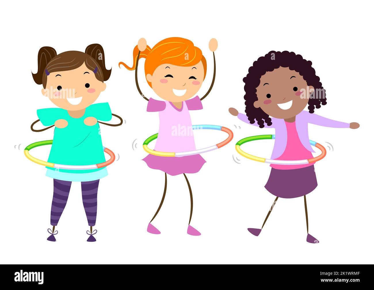 Illustration of Stickman Kids Girls Playing Hula Hoop and Having Fun ...