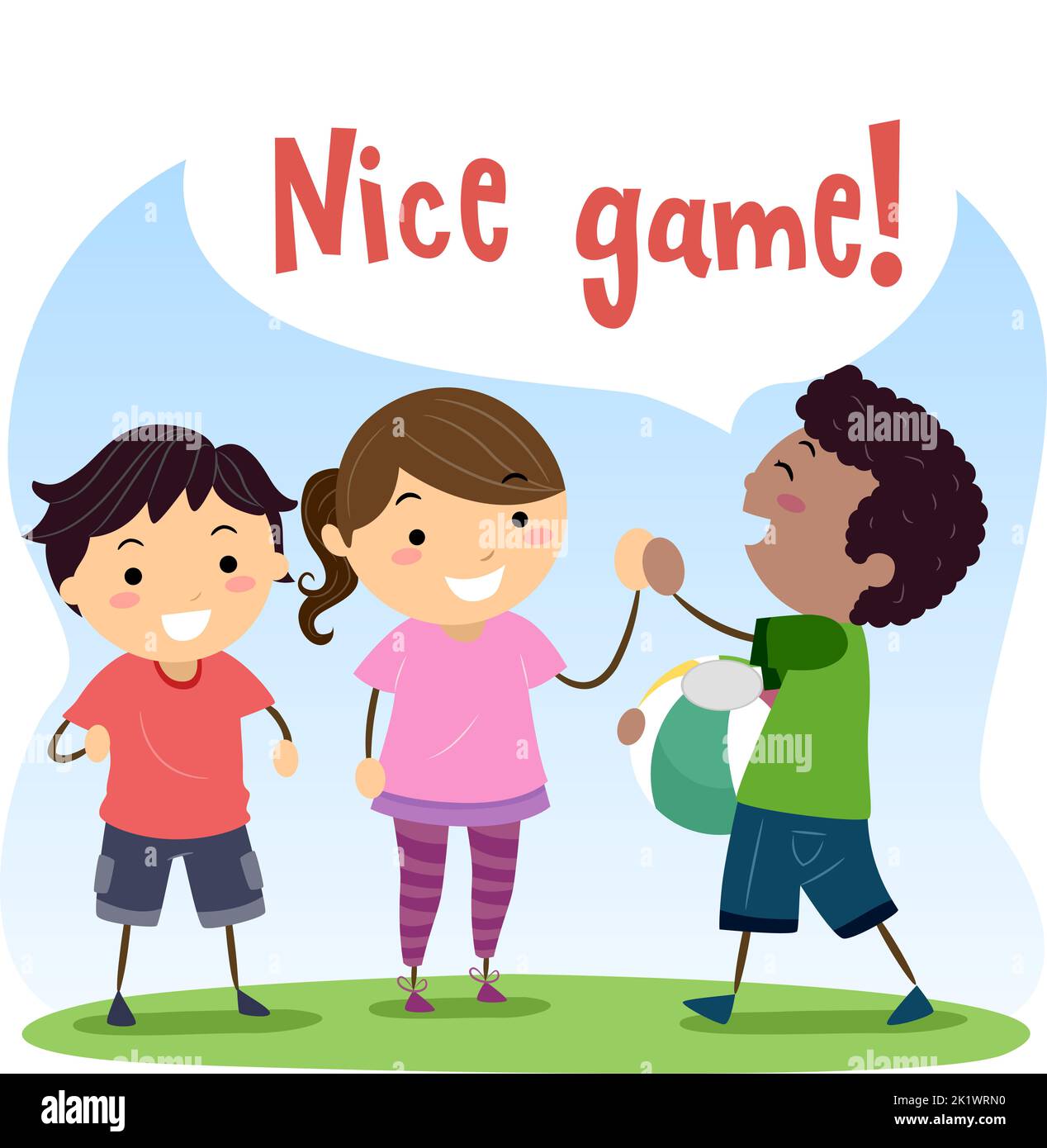 Illustration of Stickman Kids Showing Sportsmanship. One Kid Boy Saying ...